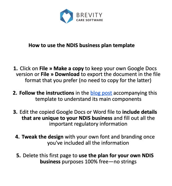 Make Your Own NDIS Business Plan With This Template | Brevity